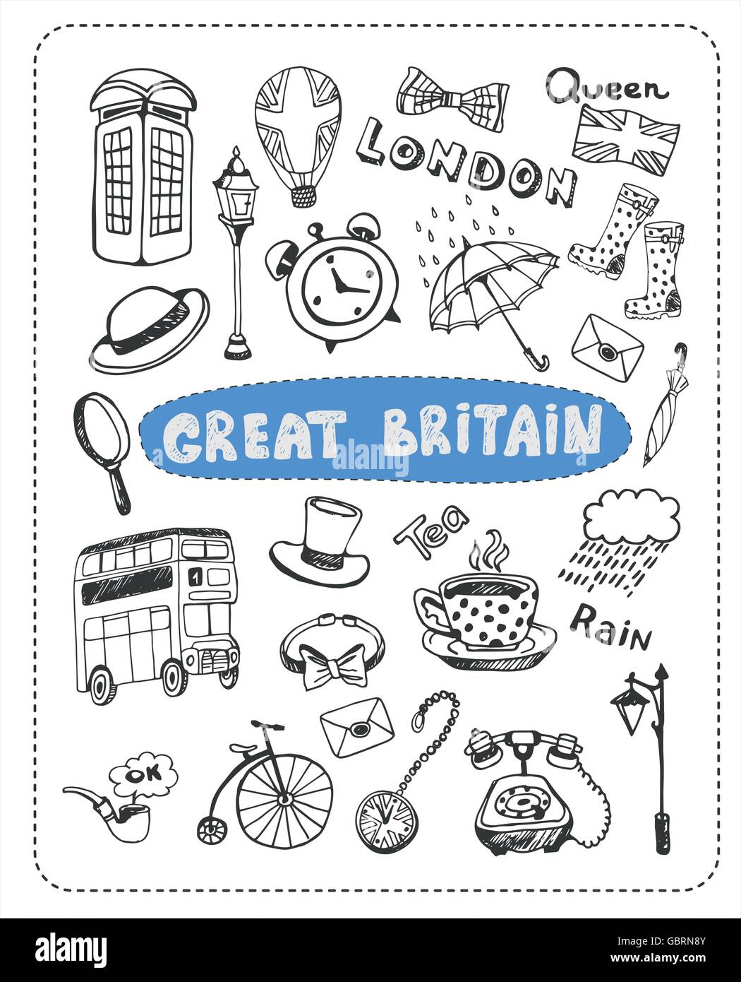 Doodle set the most famous objects of in England Stock Vector Image ...