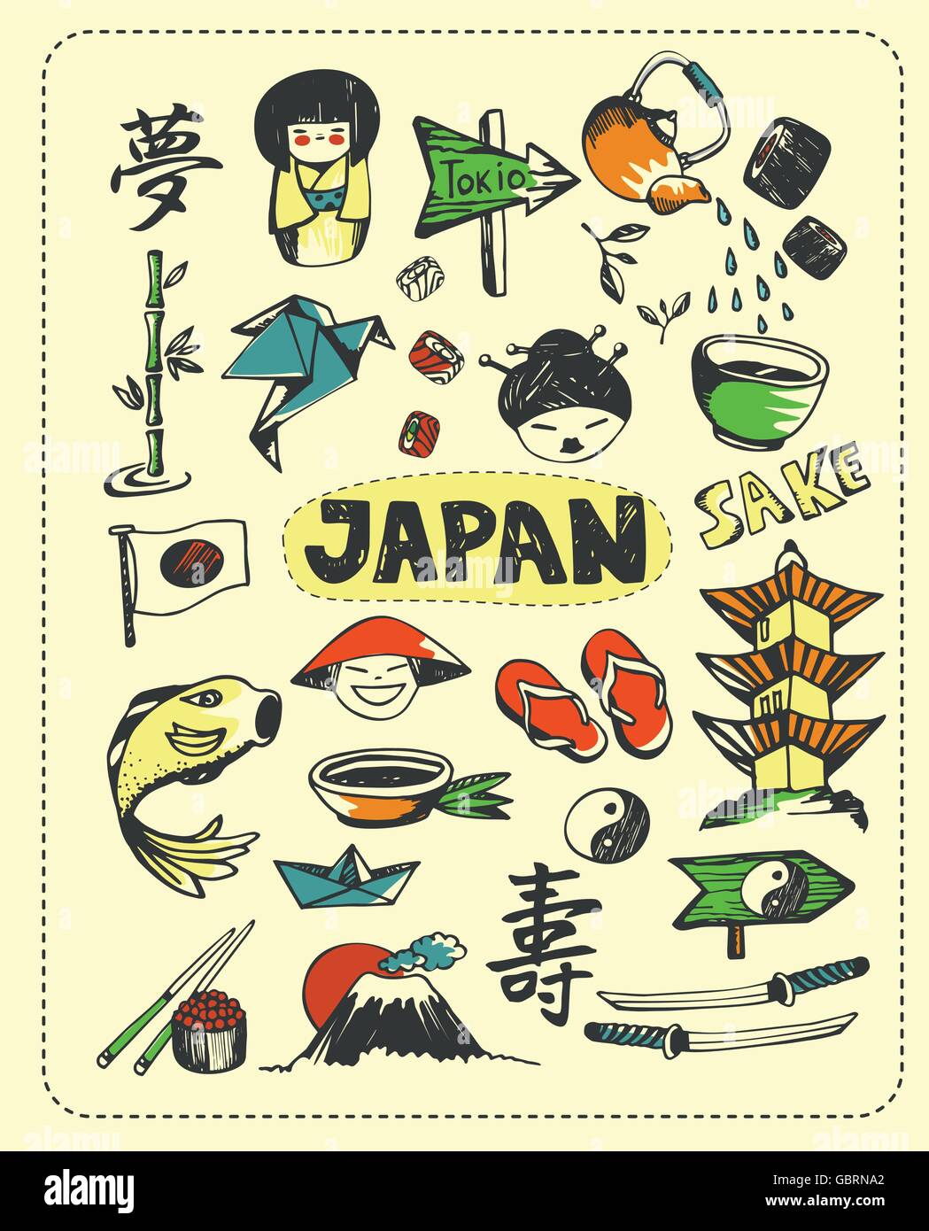 Doodle set of Japan Stock Vector Image & Art - Alamy
