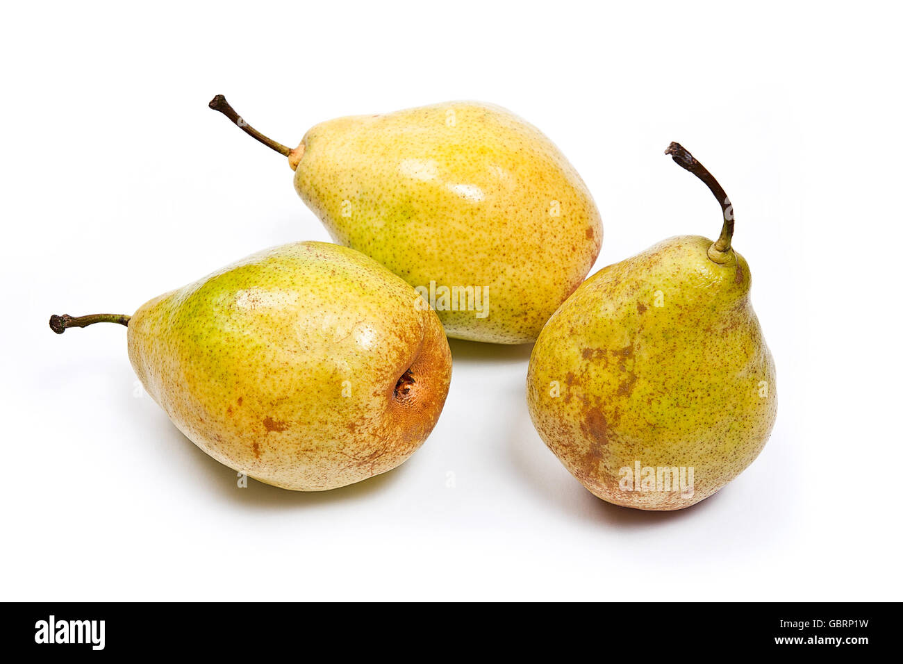 Three fresh green pears. Group of juicy ripe fruits. With clipping path ...