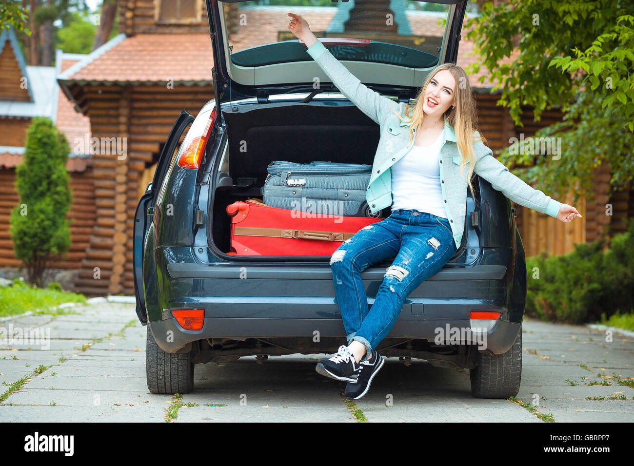 One girl posing in car Stock Photo - Alamy