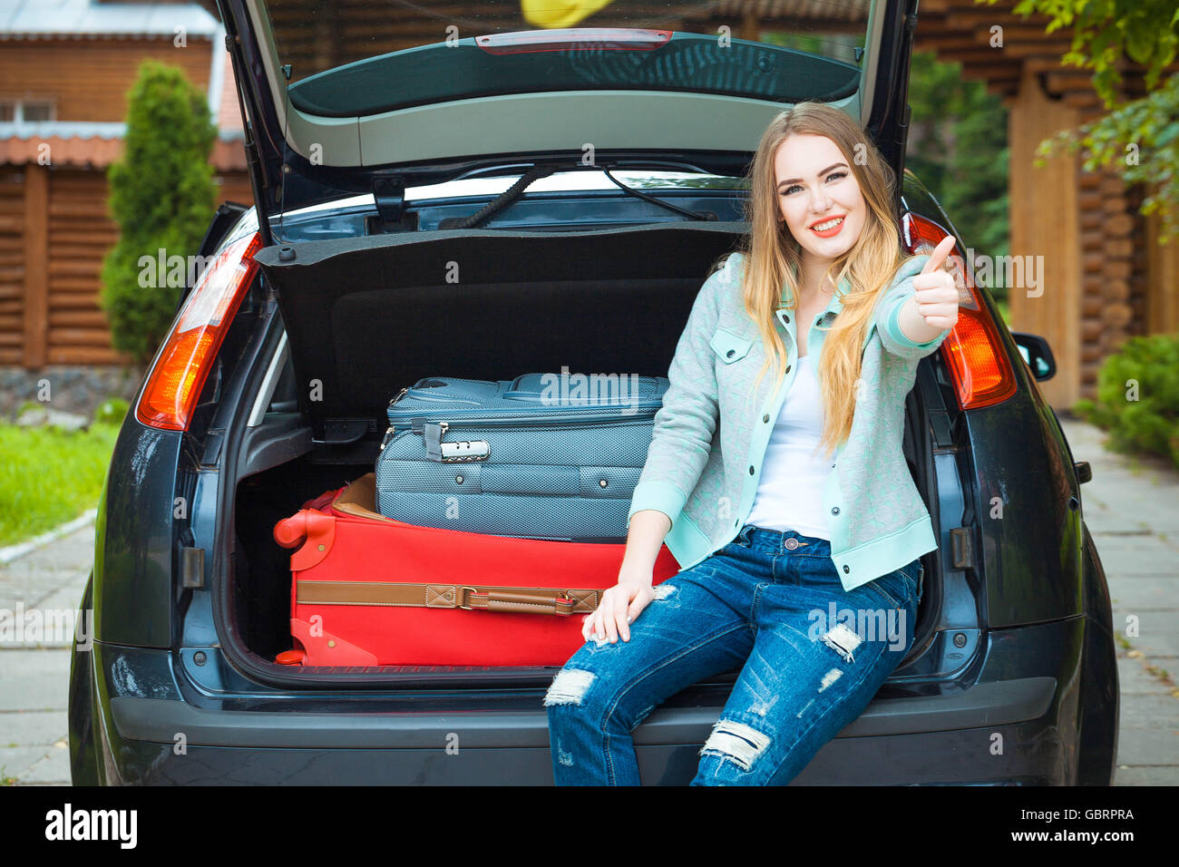 One girl posing in car Stock Photo - Alamy