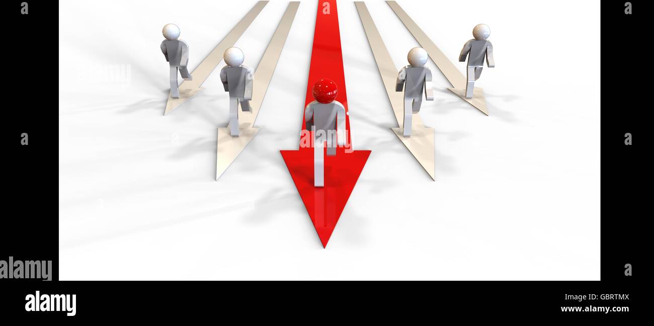 3D render image representing the leader running ahead of his ...