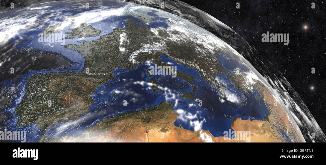 3D render space view of america and space station Stock Photo - Alamy
