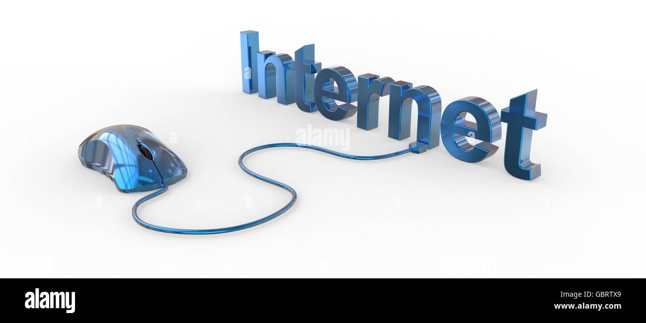 3D render image representing internet text with computer mouse Stock ...