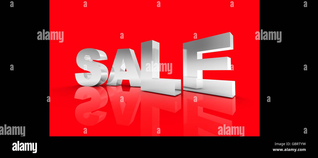 3D render image of Sale text in metal skin on Red Background / Sale ...