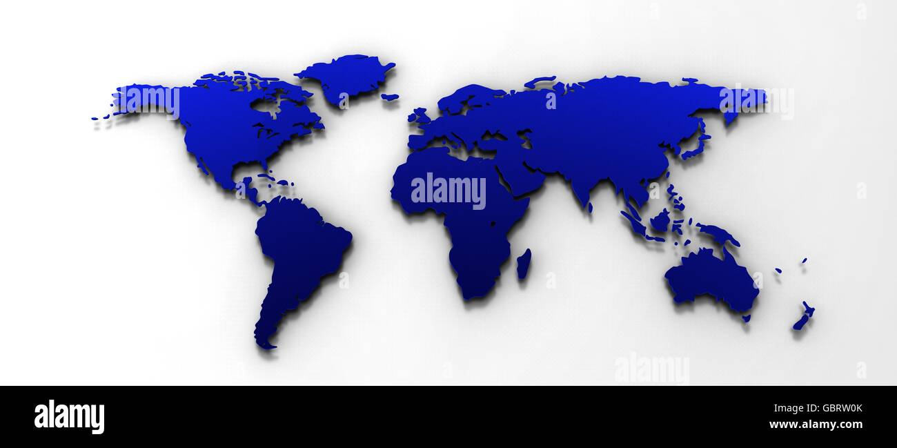 3D World Map- 3D Rendered Concept Art in blue wrap Stock Photo - Alamy