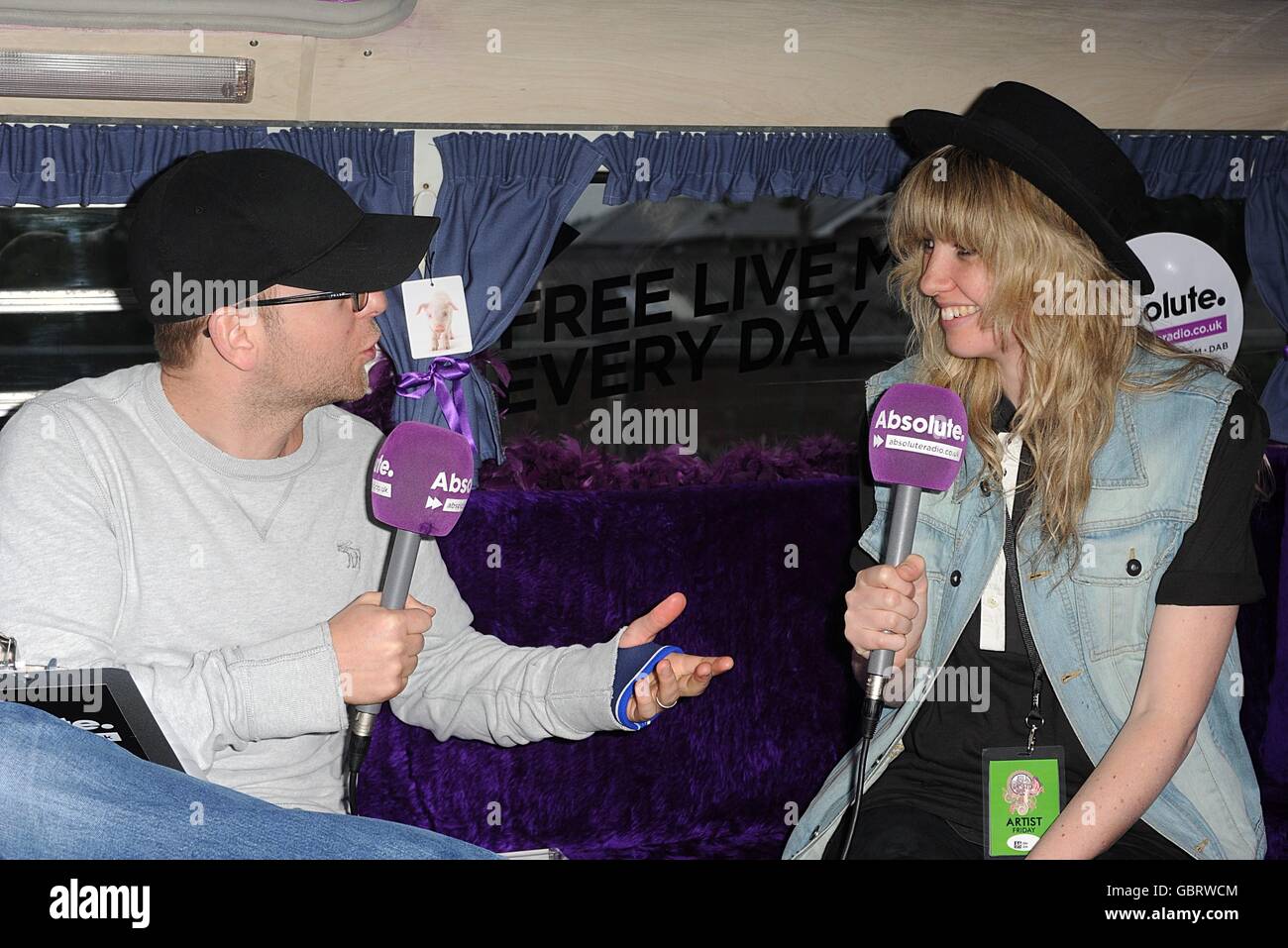 Phillipa Brown of Ladyhawke talks with Ben Jones backstage at the Isle ...