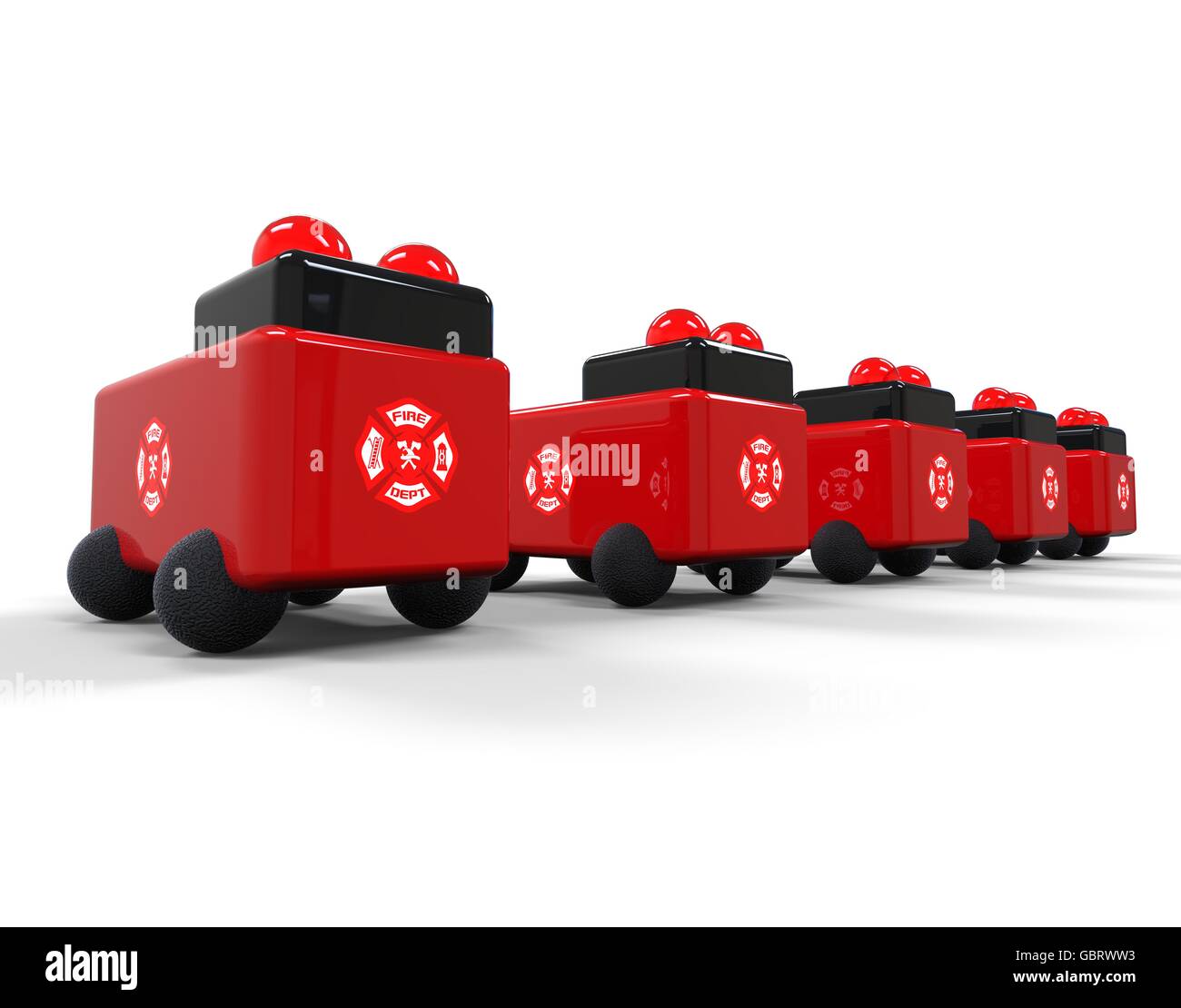 3D render image representing a fleet of fire trucks Stock Photo - Alamy