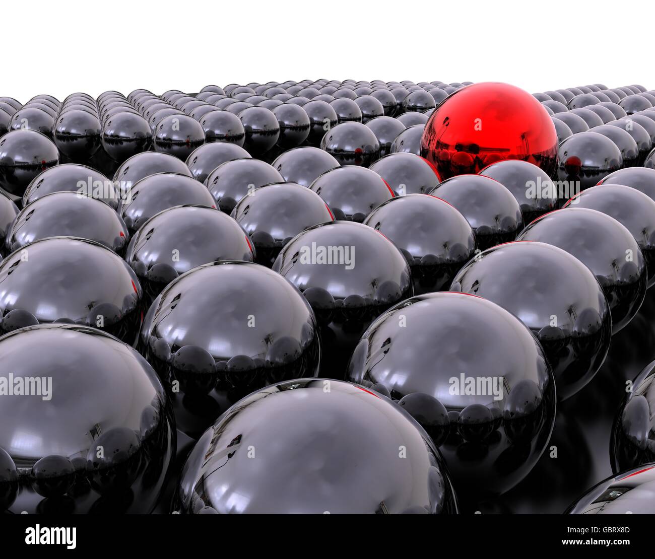 3D render image of a group of black sphere with a big red sphere in the ...