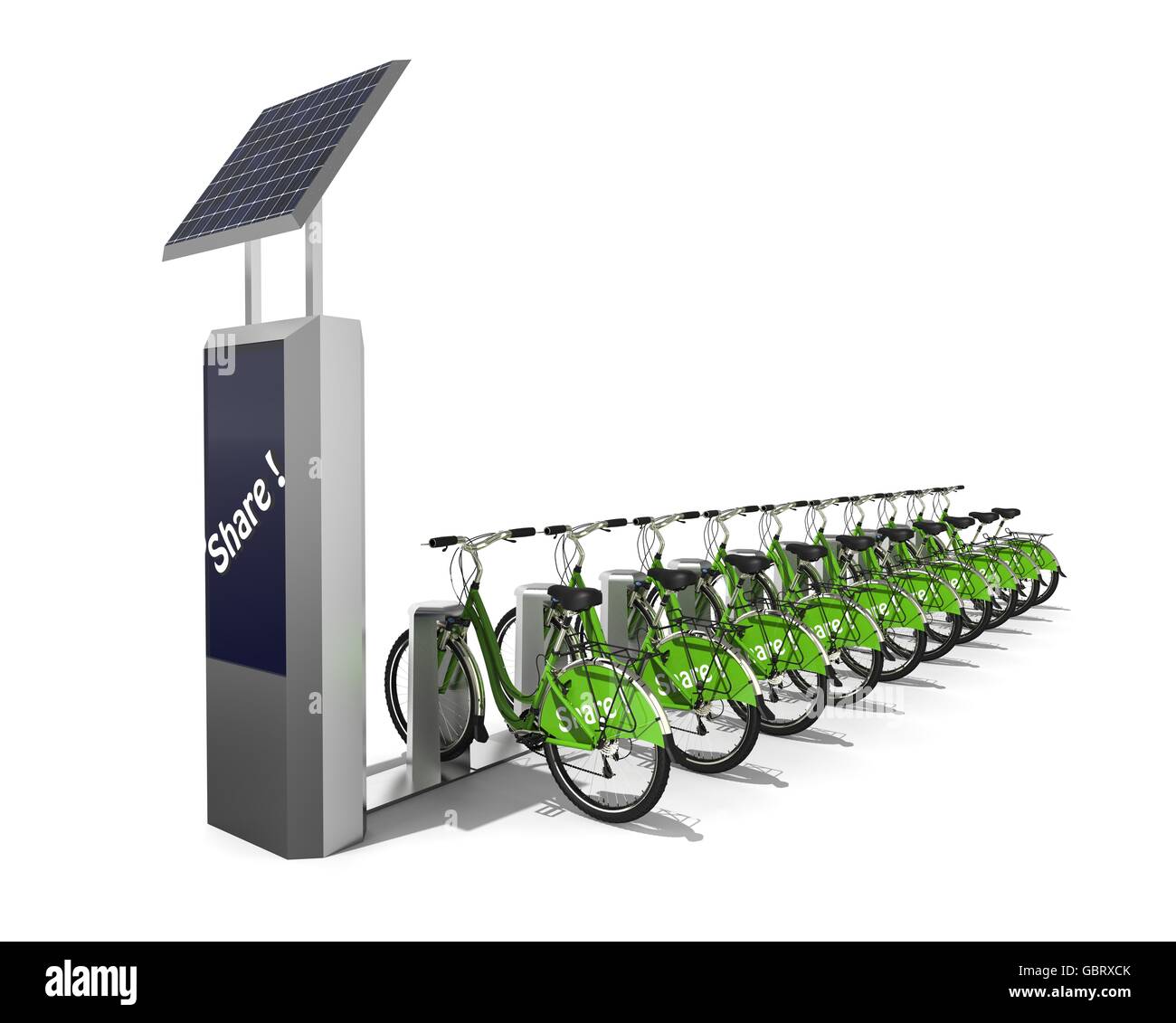 3D render image of a row of bicycle representing Bike Sharing Concept ...