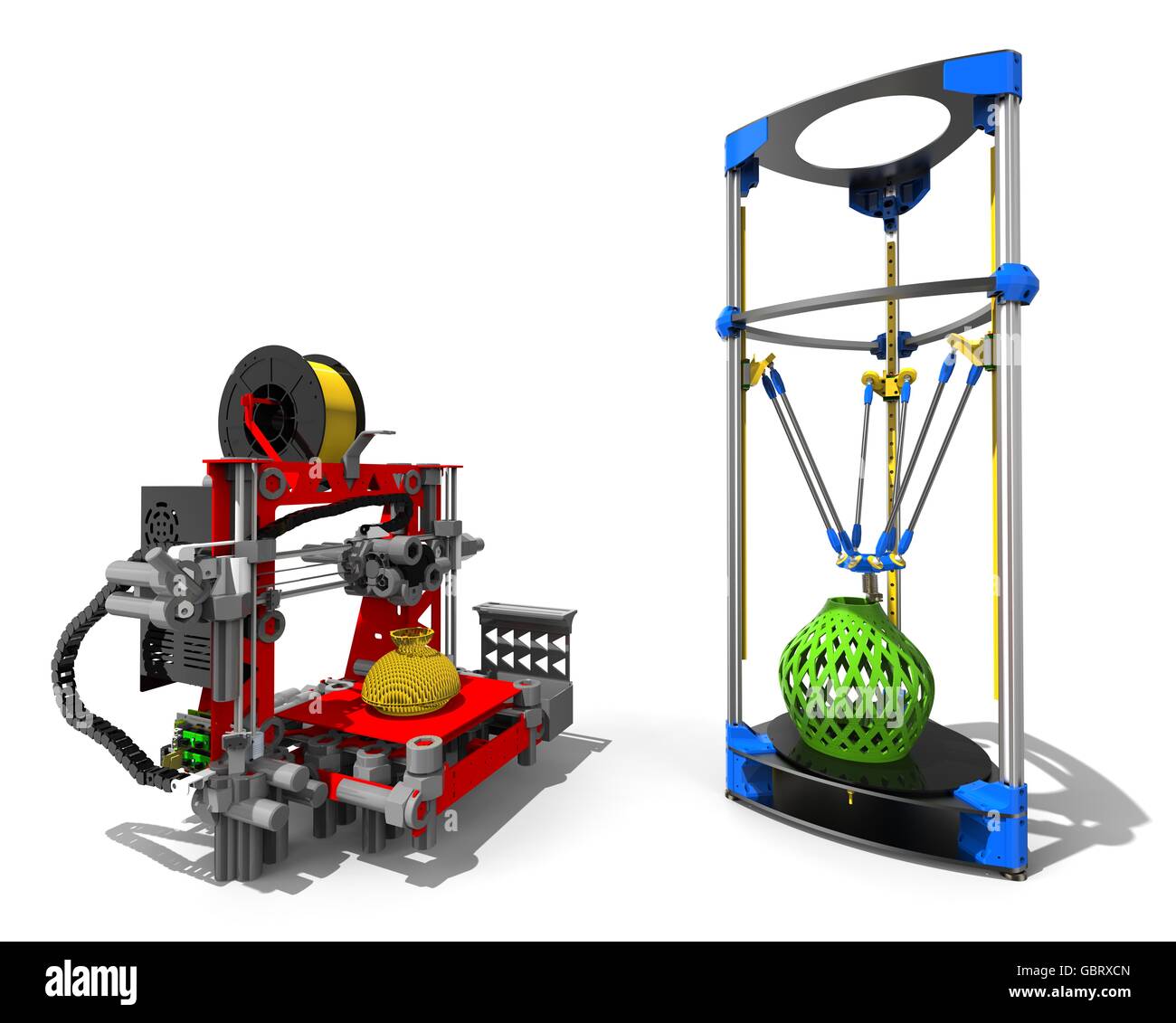 3D render image representing two type of 3D printers Stock Photo - Alamy