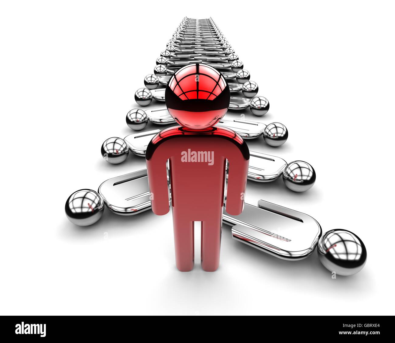 3D render image representing an Strong leader in front of a falling ...