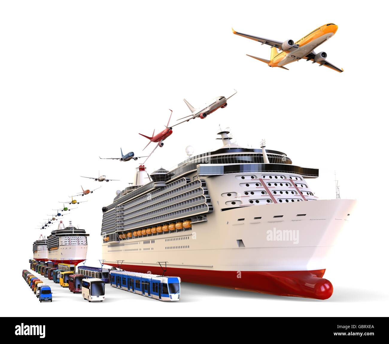 3D render image representing a fleet of different travel vehicles Stock ...
