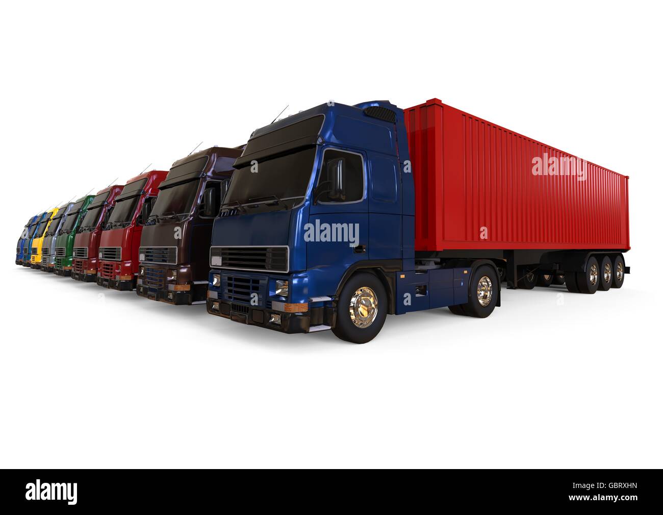 3D render image representing a fleet of container trucks / Container ...