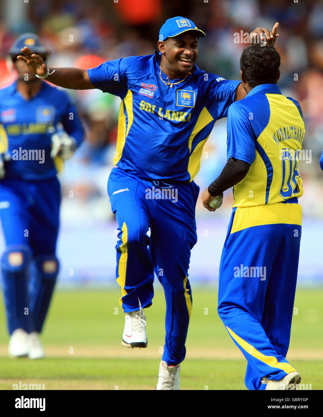 Sri Lanka's Muttiah Muralitharan celebrates the wicket of New Zealand's ...