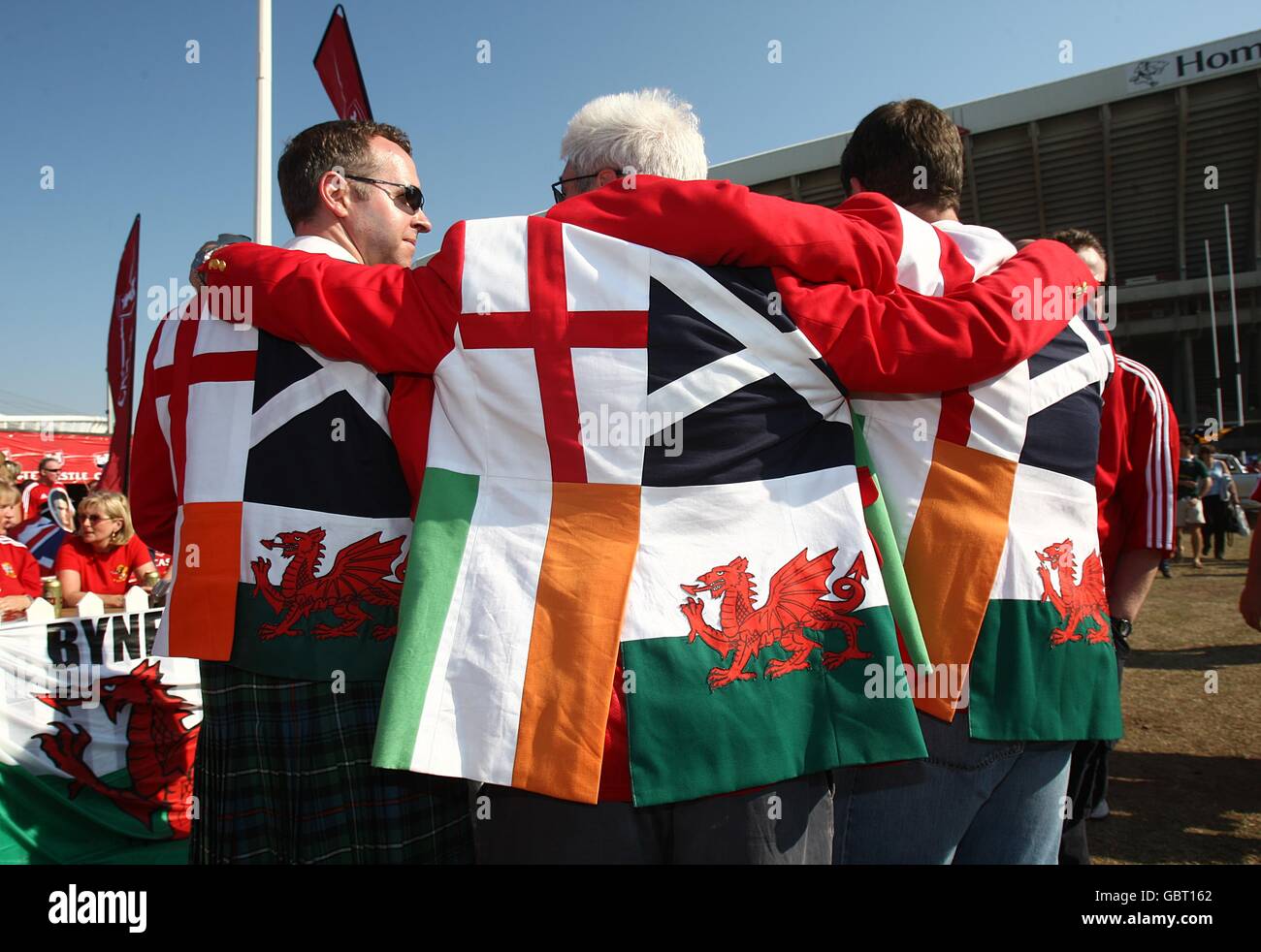 British and Irish Lions fans show their support outside of the ground ...