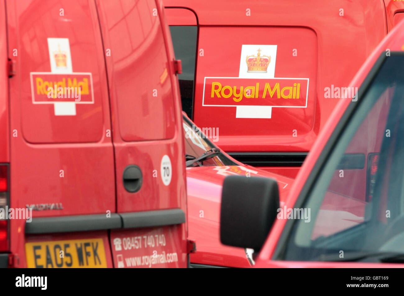 Post office vans at a picket line outside the Dunfermline delivery ...