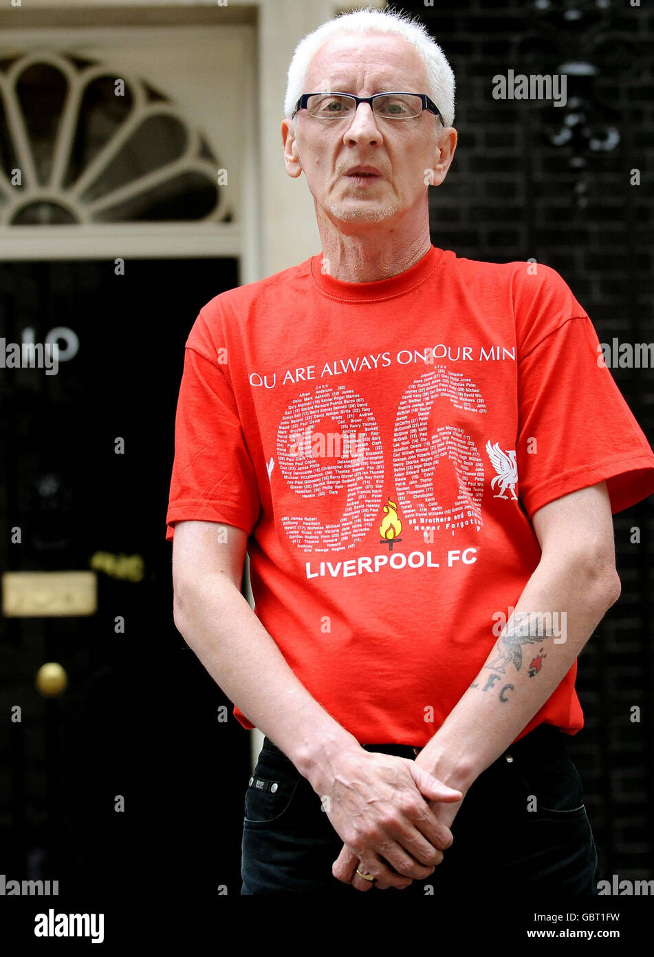 Hillsborough survivor Stephen Hart wears a t-shirt showing the names of ...