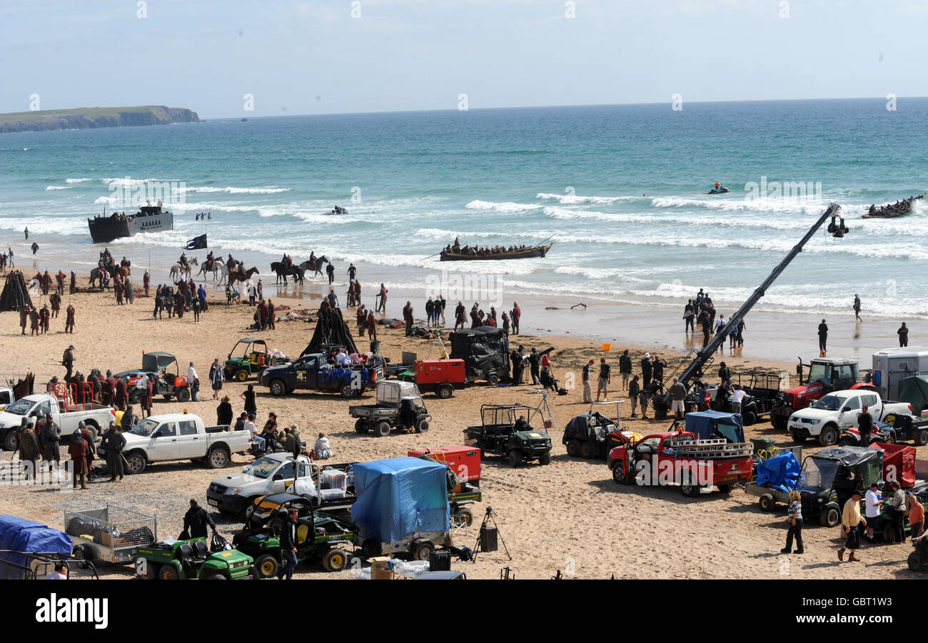 General view of Freshwater West beach in Pembrokeshire, Wales, where ...