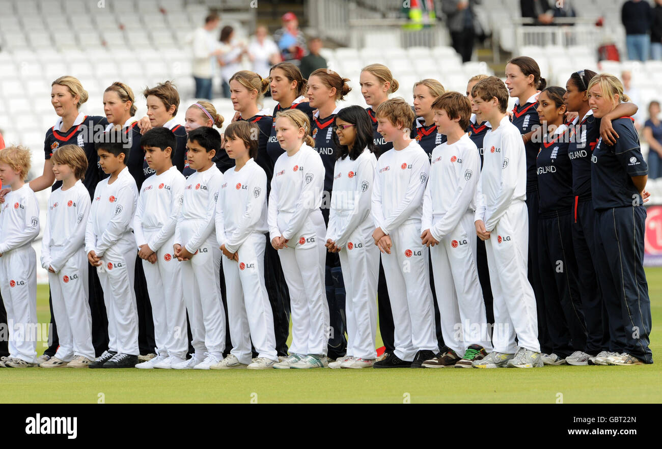 The england women line up for the national anthems hi-res stock ...