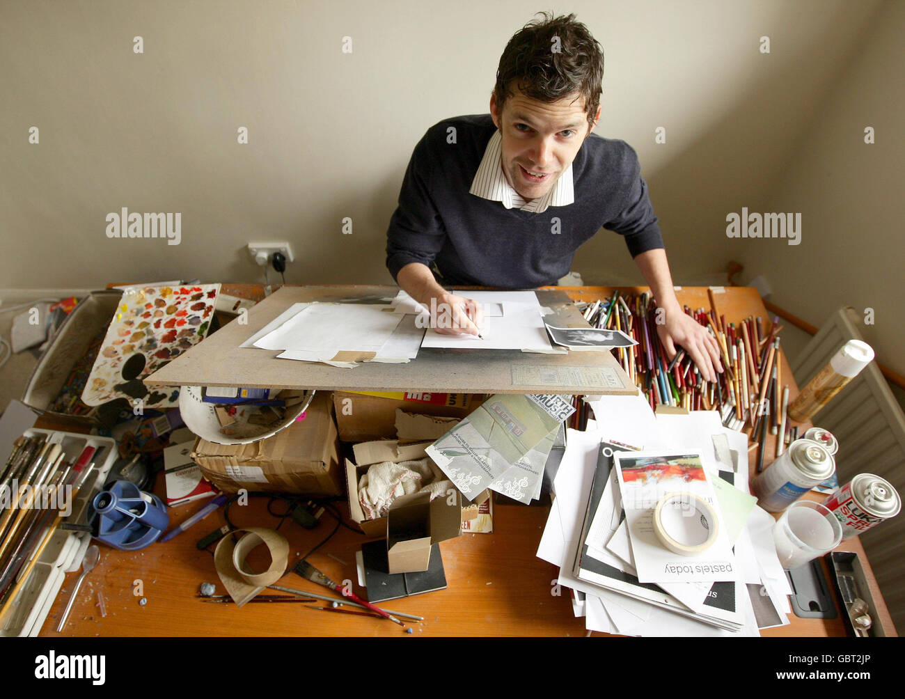 Artist Darren Baker in his studio in Huddersfield. In the run-up to the ...