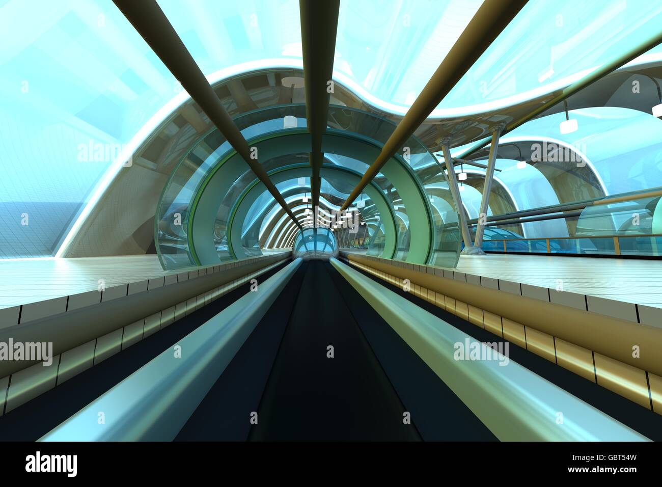 A futuristic subway or train station. 3D architecture visualization ...