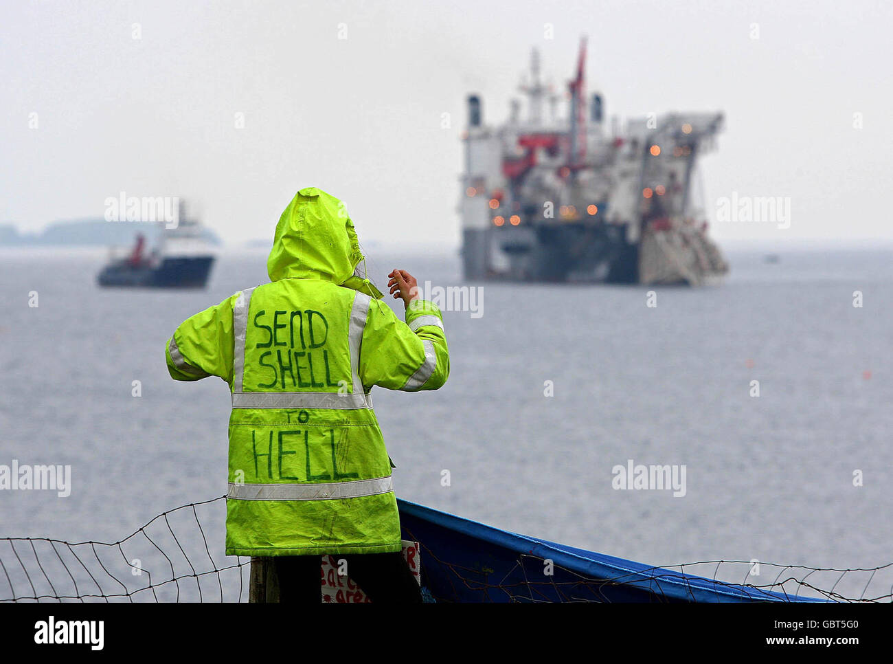 Activists gather at Glengad Beach in Co.Mayo as the pipe laying vessel ...