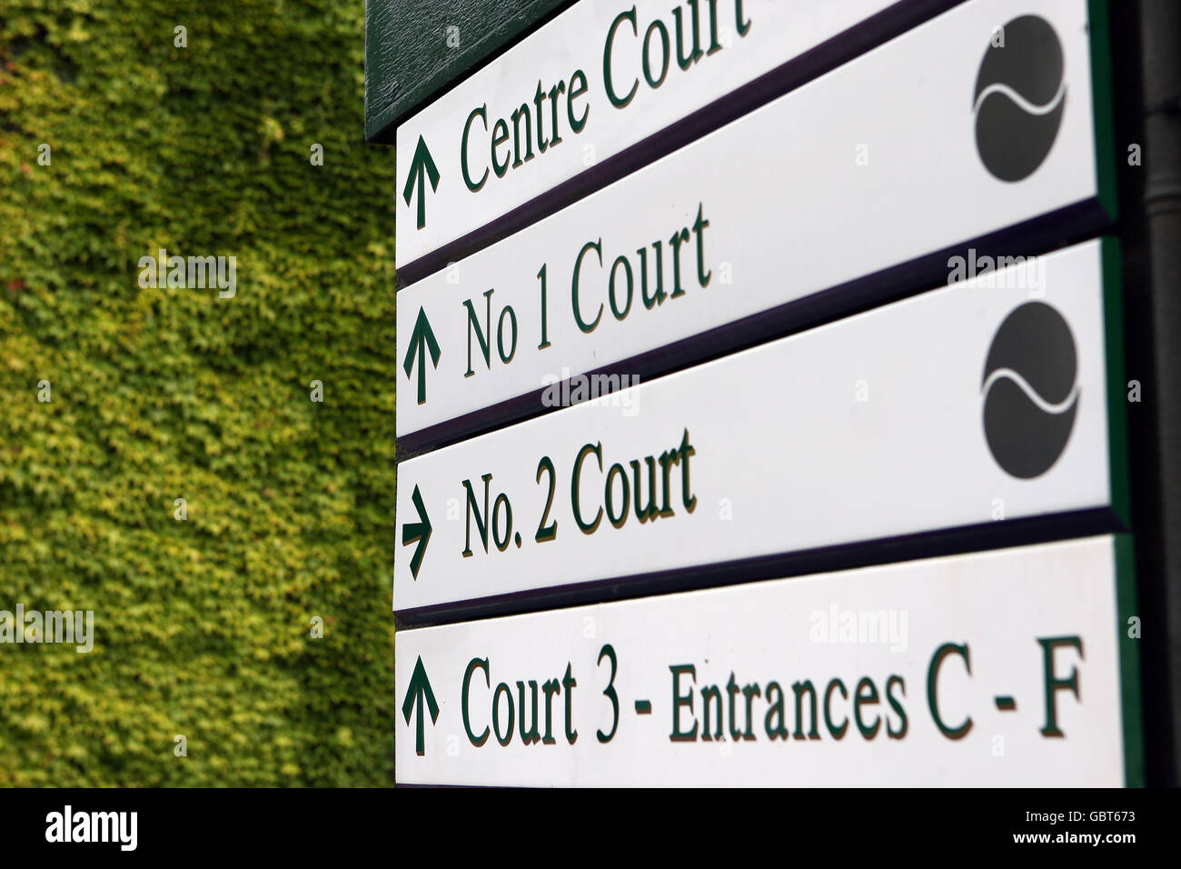 A signpost with directions to the courts during day 4 of the 2009 ...