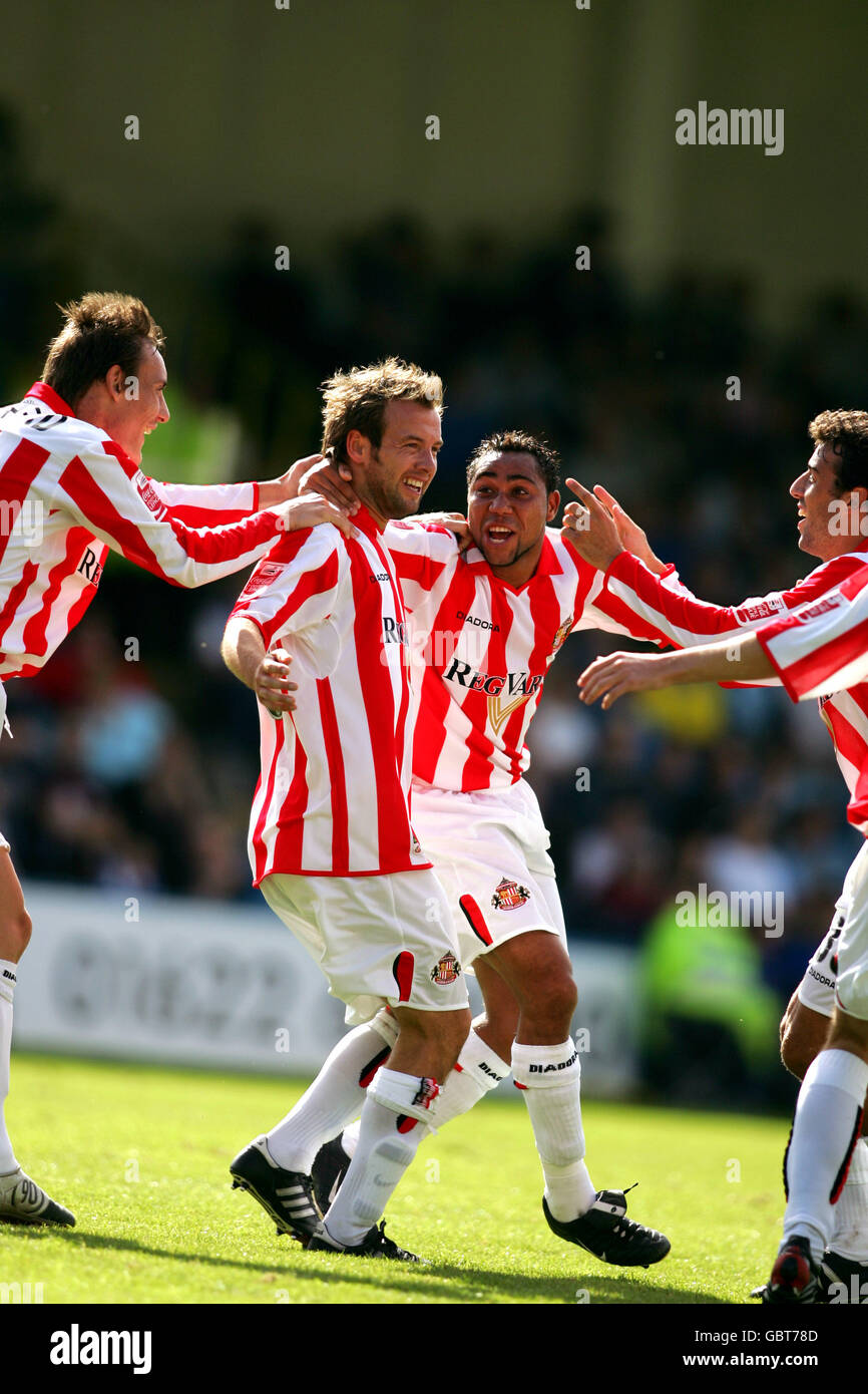 Sunderland's Marcus Stewart (c) celebrates scoring the third goal with ...