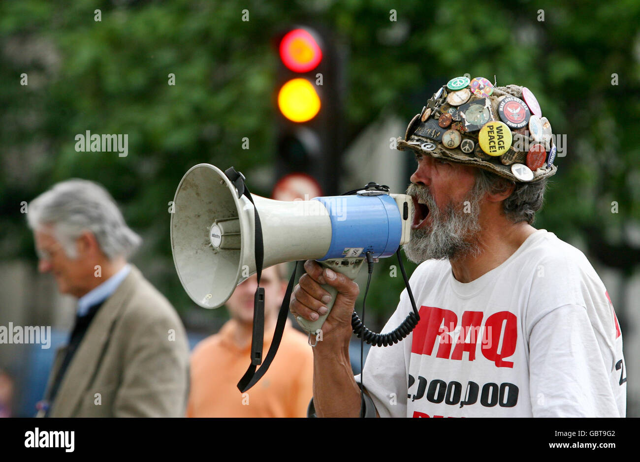 Peace protester Brian Haw in Parliament Square, London, as ...