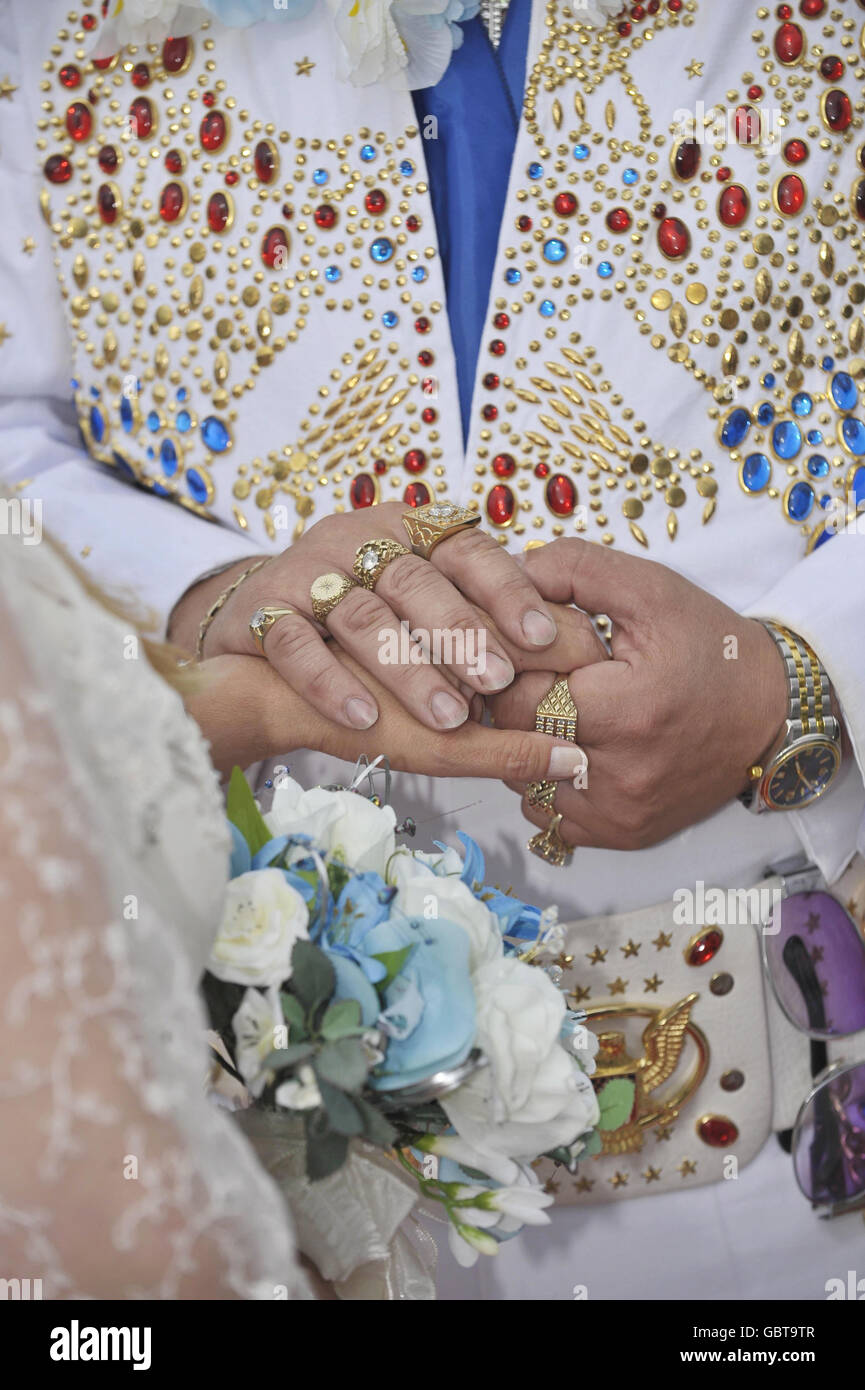 A close up of the hands of Steve Caprice, a leading professional Elvis ...