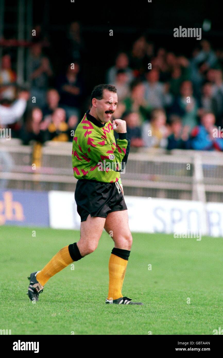 Barnet Player / Manager, Gary Phillips celebrates as his team avoid ten ...