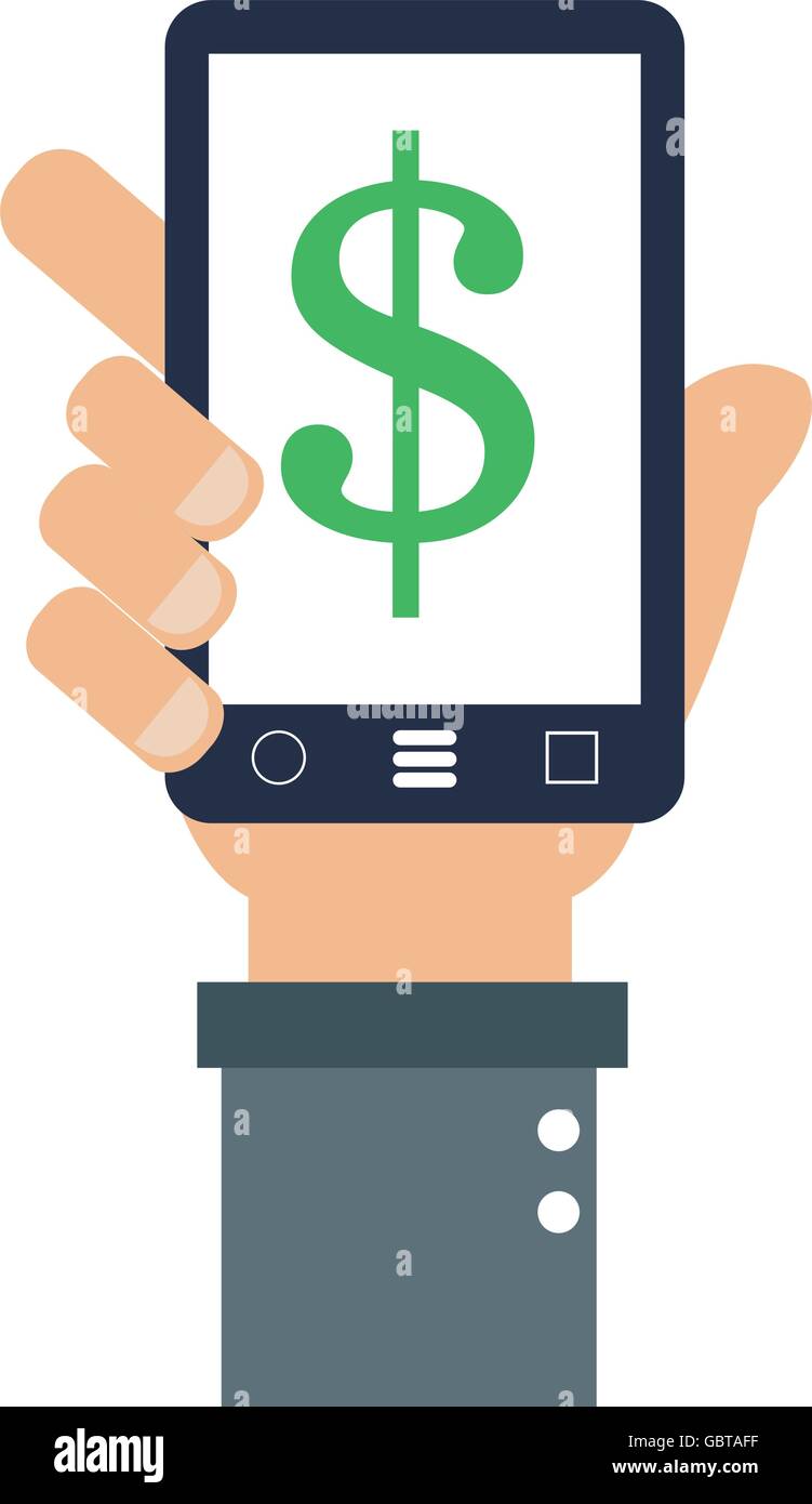 hand holding cellphone with dollar sign on screen icon Stock Vector ...