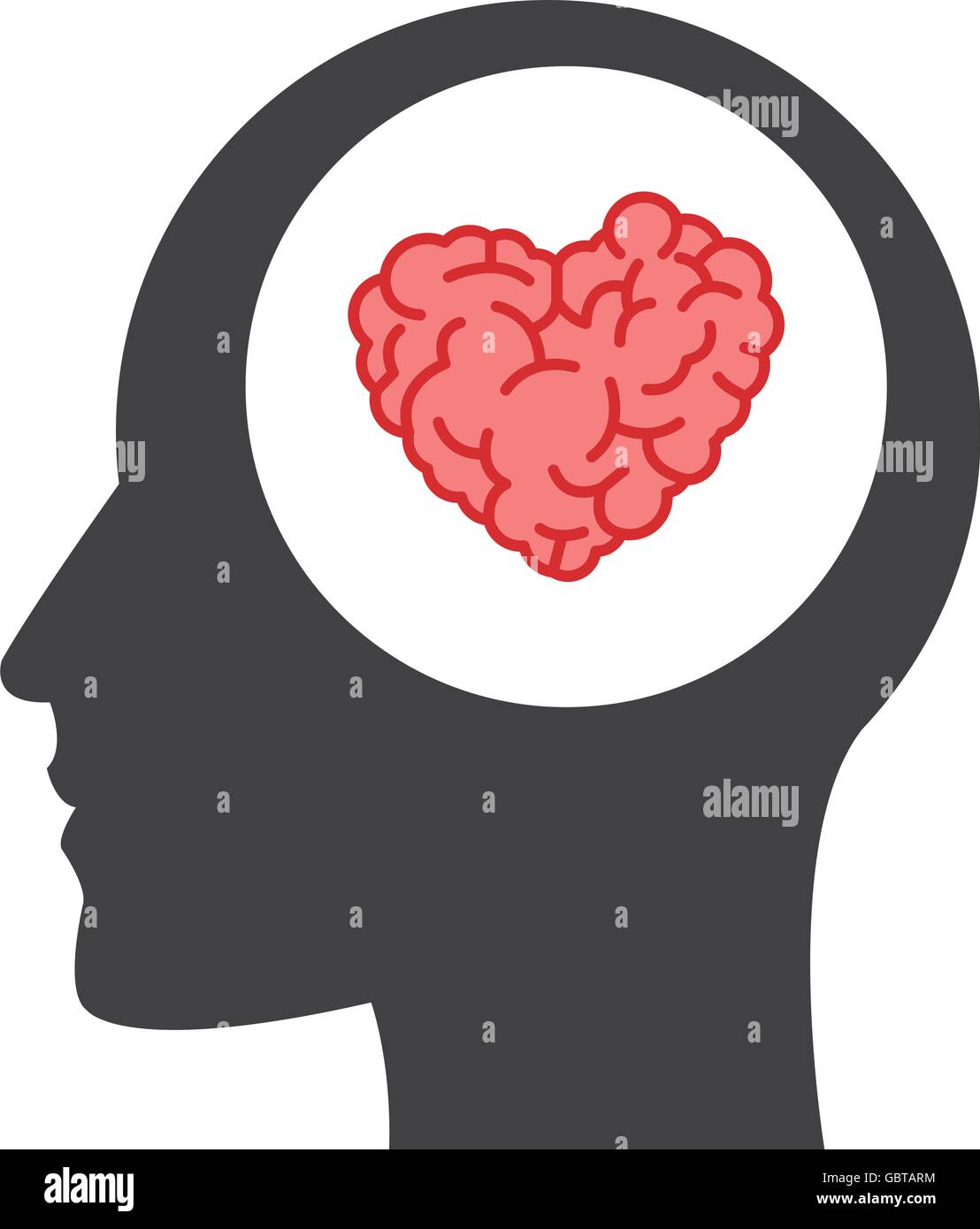 heart shaped brain inside human head Stock Vector Image & Art - Alamy