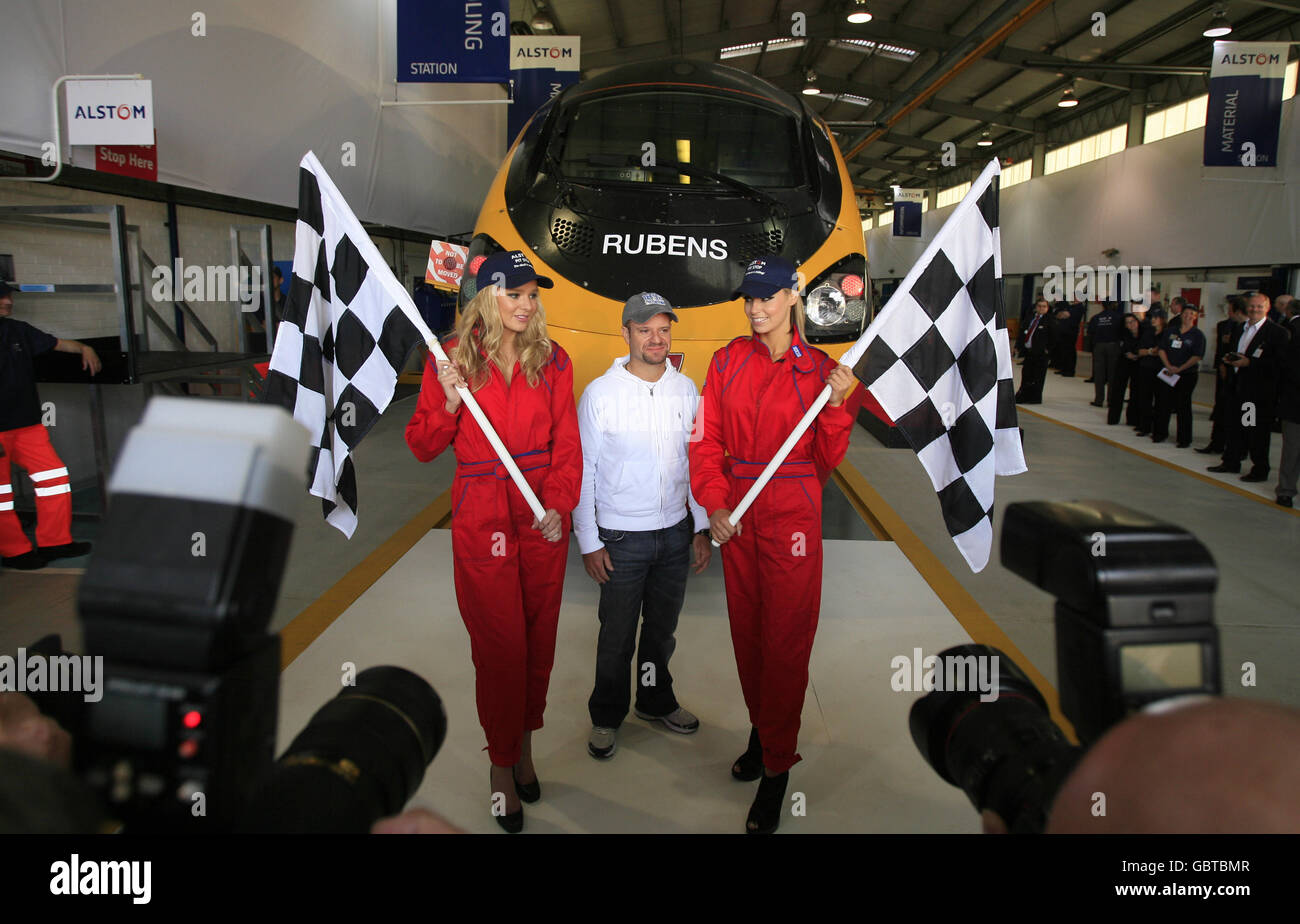 Formula One driver Rubens Barrichello and two models launch Alstom's ...