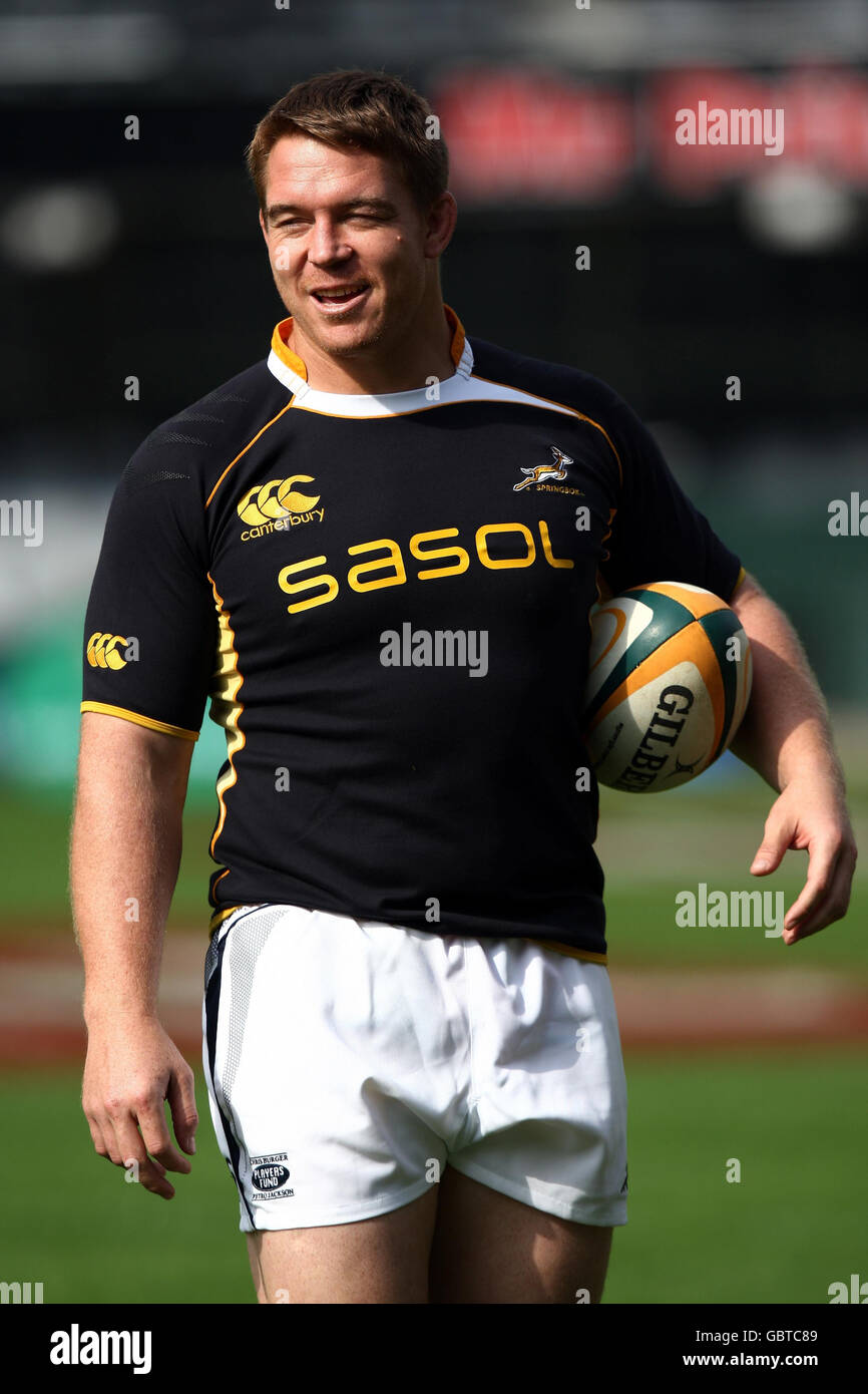 South Africa captain John Smit smiles during the Captains Run at Kings ...