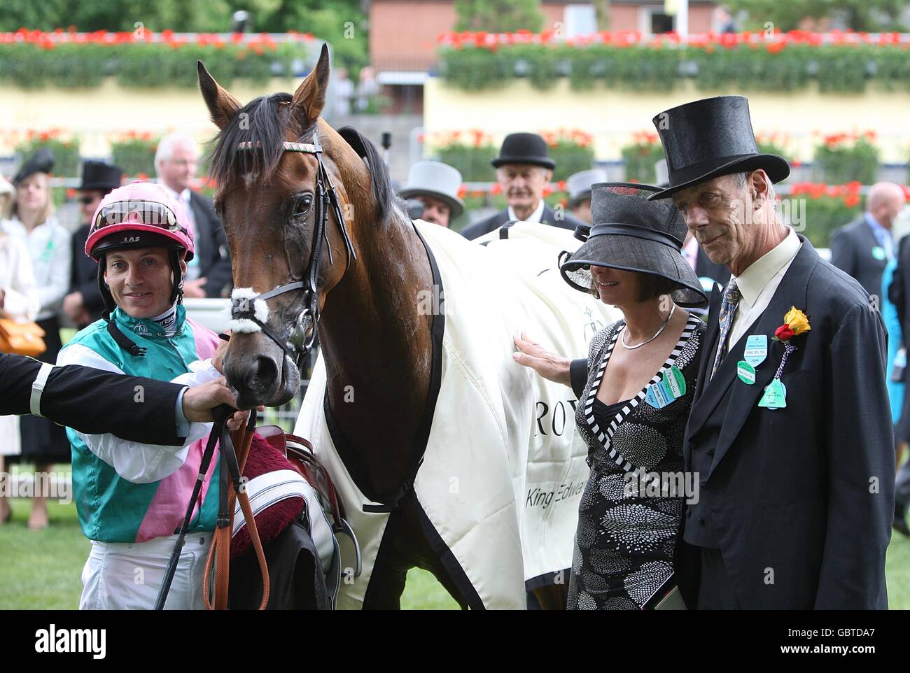 Jockey Eddie Ahern after winning the King Edward VII Stakes on Father ...