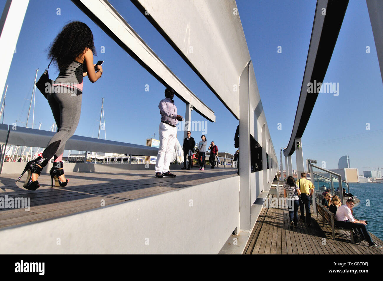 Rambla de Mar, pedestrian walkway, connects La Rambla to Port Vell ...