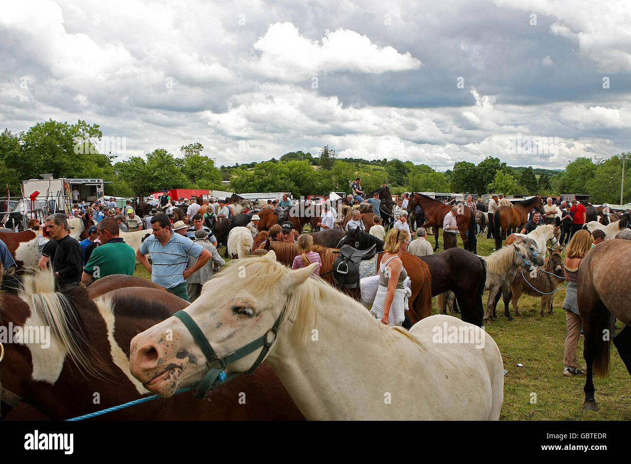 Traders visitors gather annual spancil hill horse fair in co hi-res ...