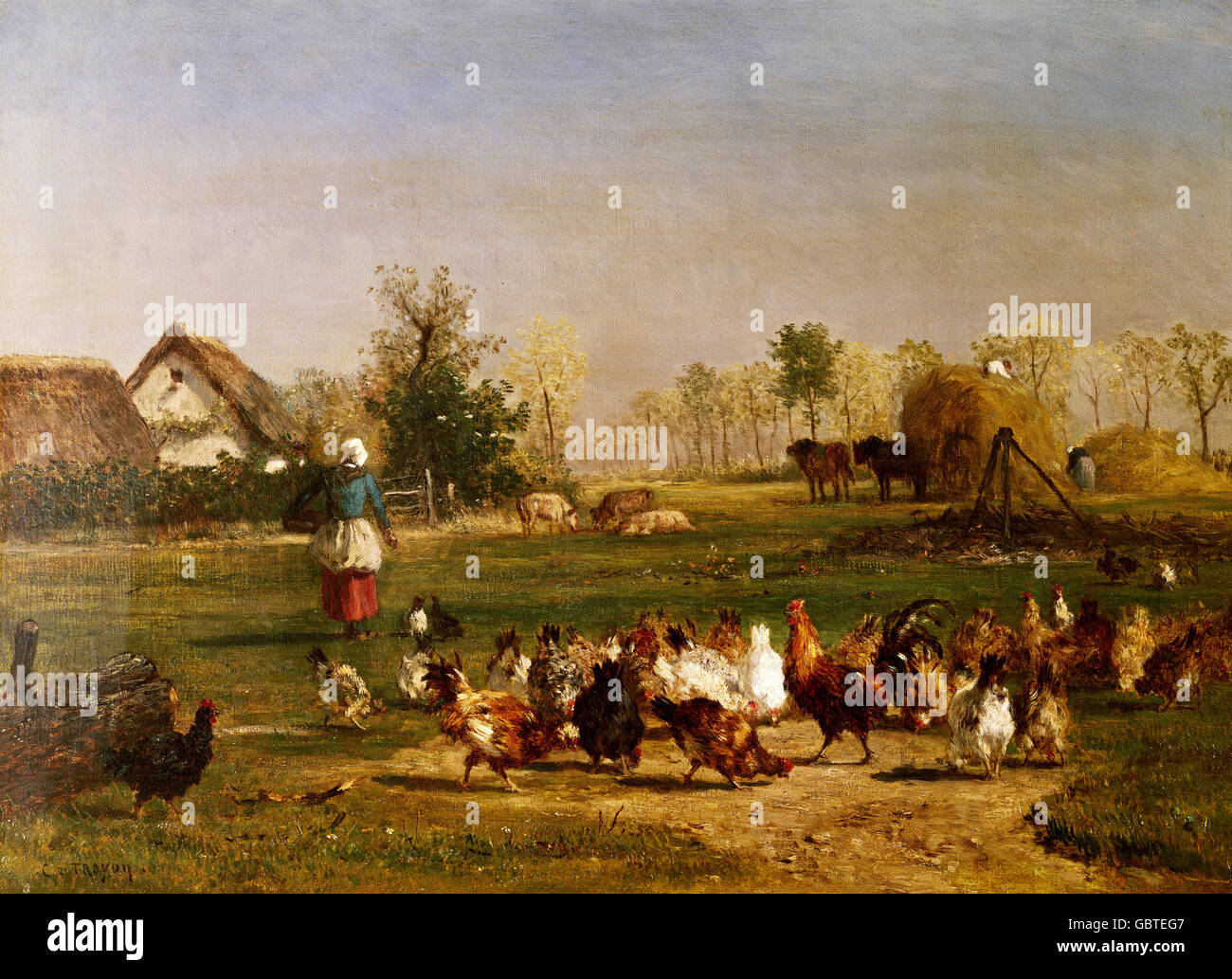 fine arts, Troyon, Constant (1810 - 1865), painting, "Farmyard With ...