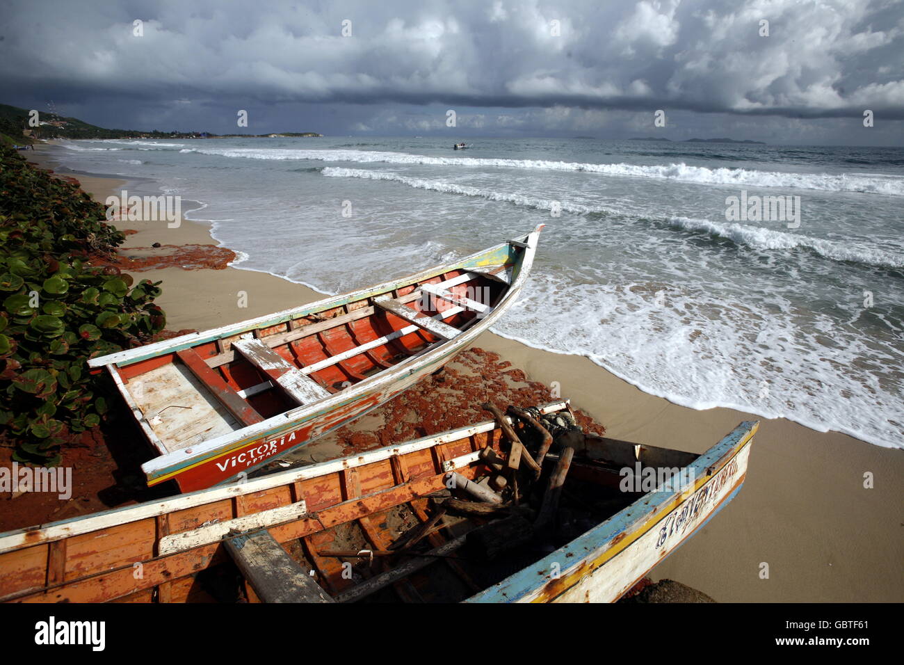 the Coast at the beach in the town of El Cardon on the Isla Margarita ...