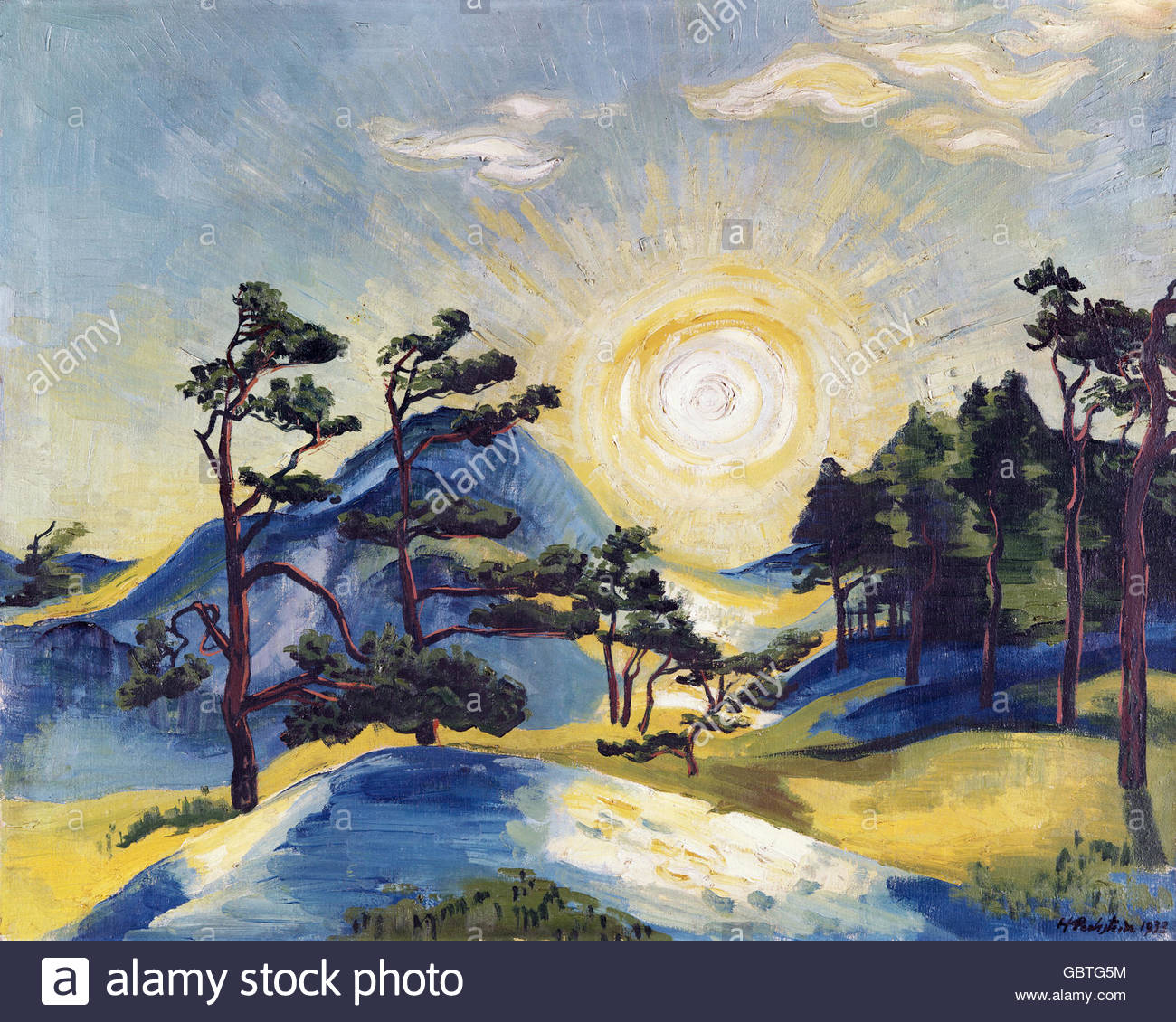 fine arts, Pechstein, Max (1881 - 1955), painting, "Rising Sun Stock ...