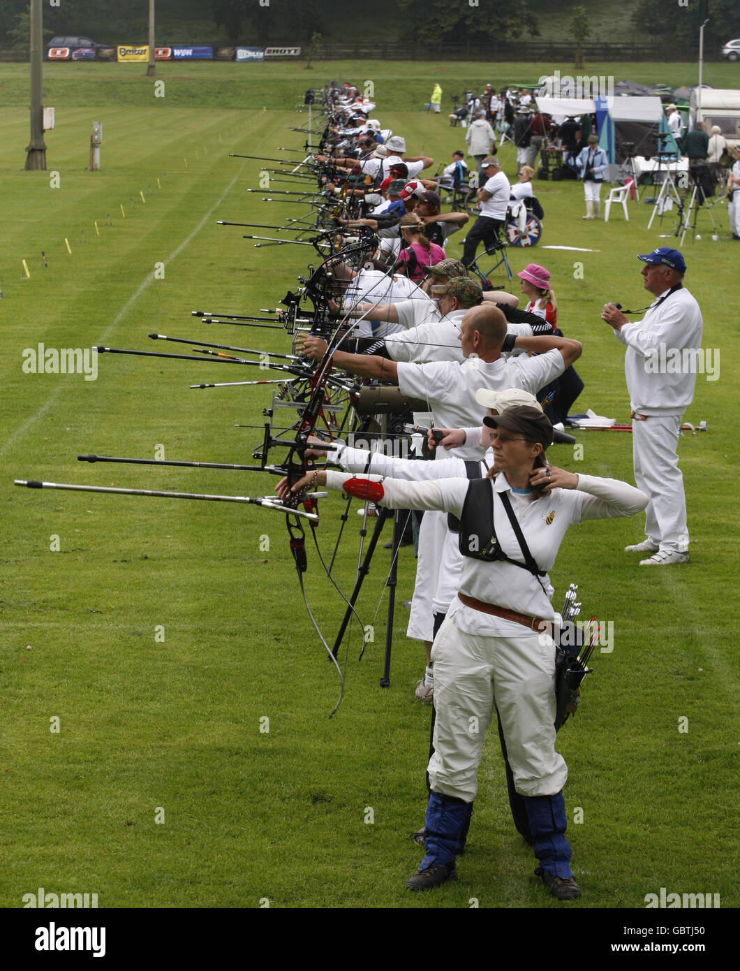 Archery competitors fire at the targets during the GB National Series ...