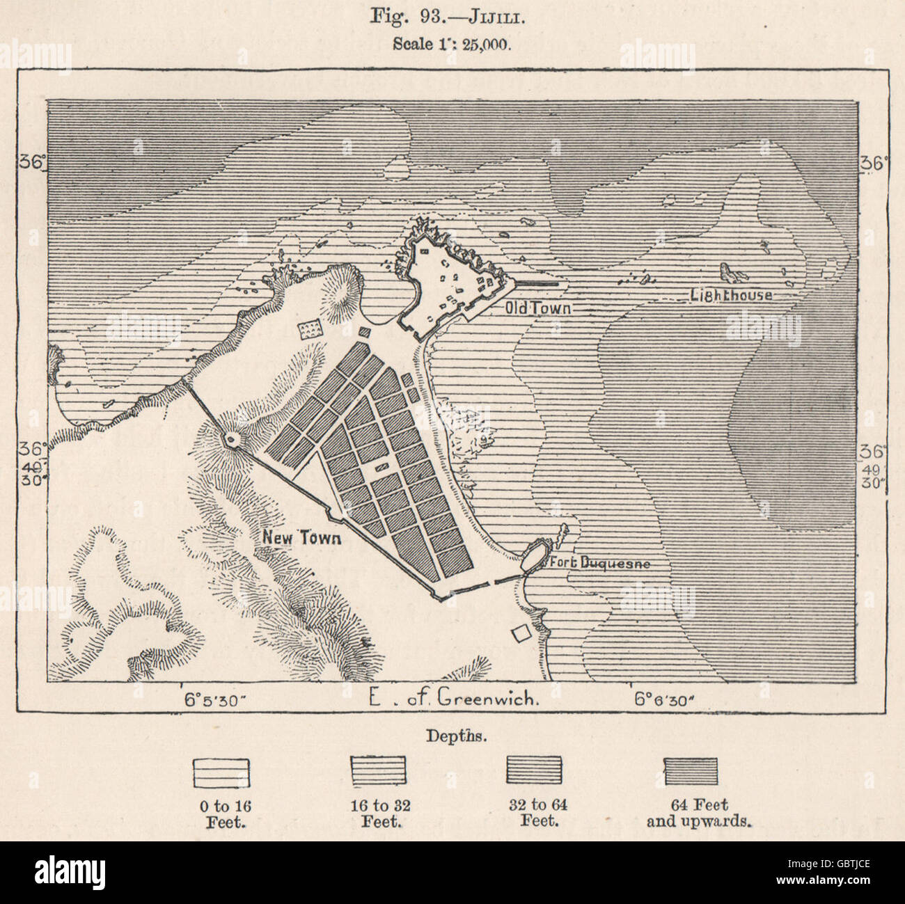 Jijili (Jijel) . Algeria, 1885 antique map Stock Photo - Alamy