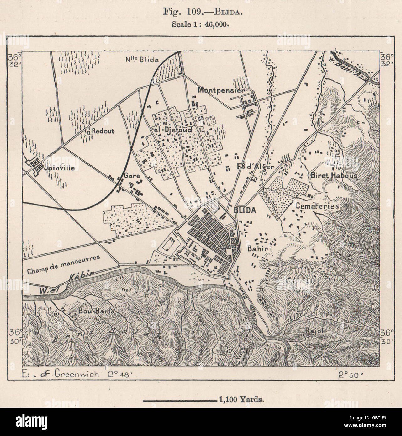 Blida. Algeria, 1885 antique map Stock Photo - Alamy