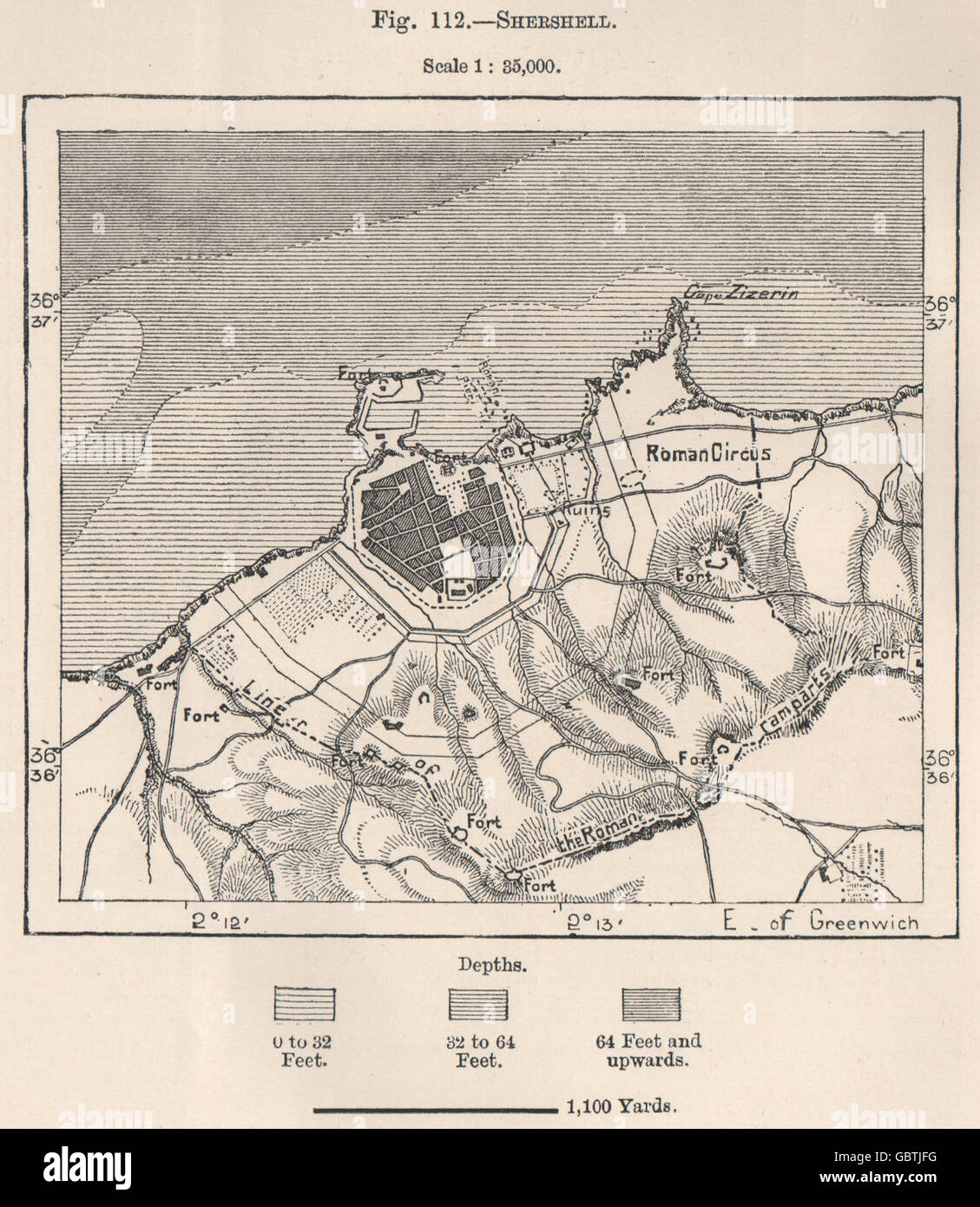 Cherchell, Tipaza, Algeria, 1885 antique map Stock Photo - Alamy