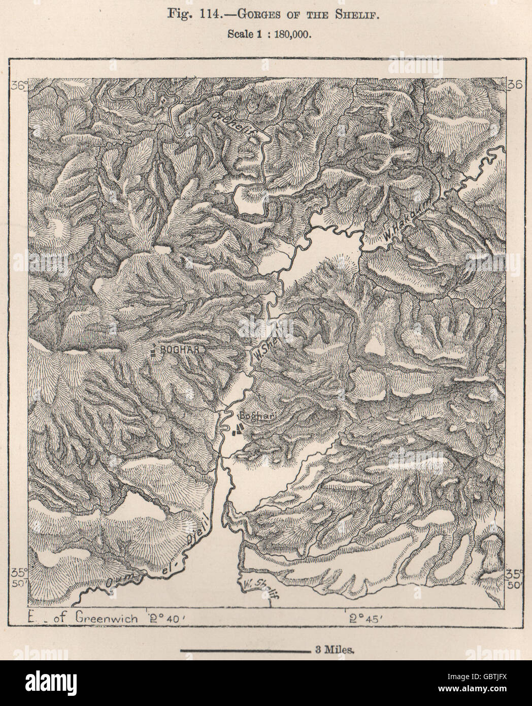 Gorges of the Oued Chelif river. Ksar Boukhari. Boghar. Algeria, 1885 ...