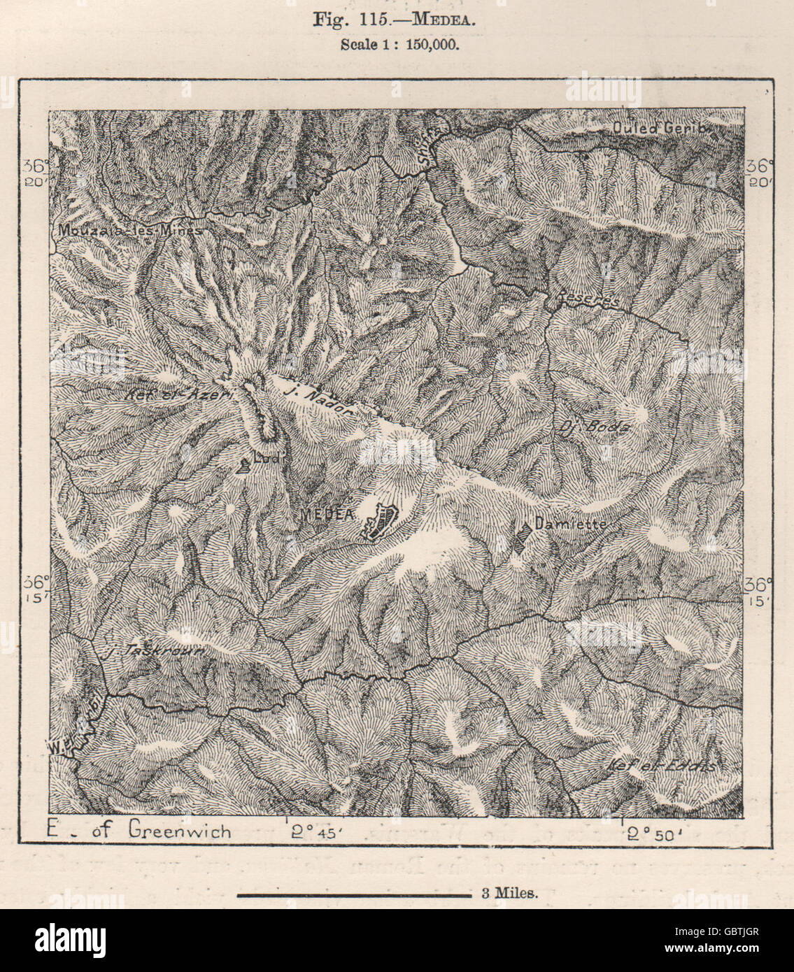 Medea/Médéa. Algeria, 1885 antique map Stock Photo - Alamy