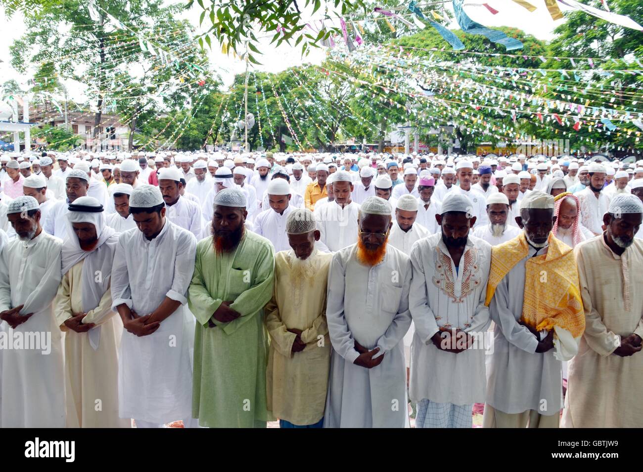 Nagaon, India. 07th July, 2016. Muslims attends the communal prayer on ...