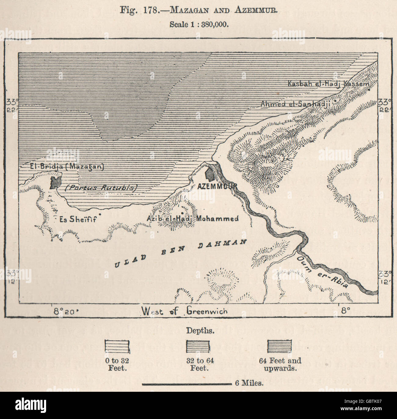 El Jadida (El Jadida) and Azemmour. Morocco, 1885 antique map Stock ...